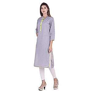 Indian Women's Plain Cotton Kurti Grey Top By Chichi, Medium