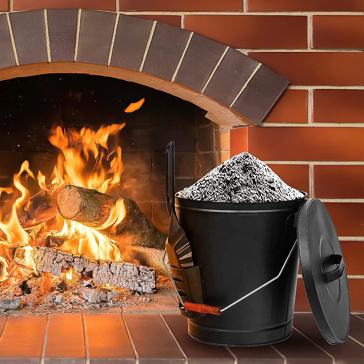 Hisencn Ash Bucket with Lid and Shovel, 5.15 Gallon Large Galvanized Metal Coal and Hot Ash Pail for Fireplace, Hearth, Charcoal Wood Fire Pits Burning Stoves Indoor and Outdoor