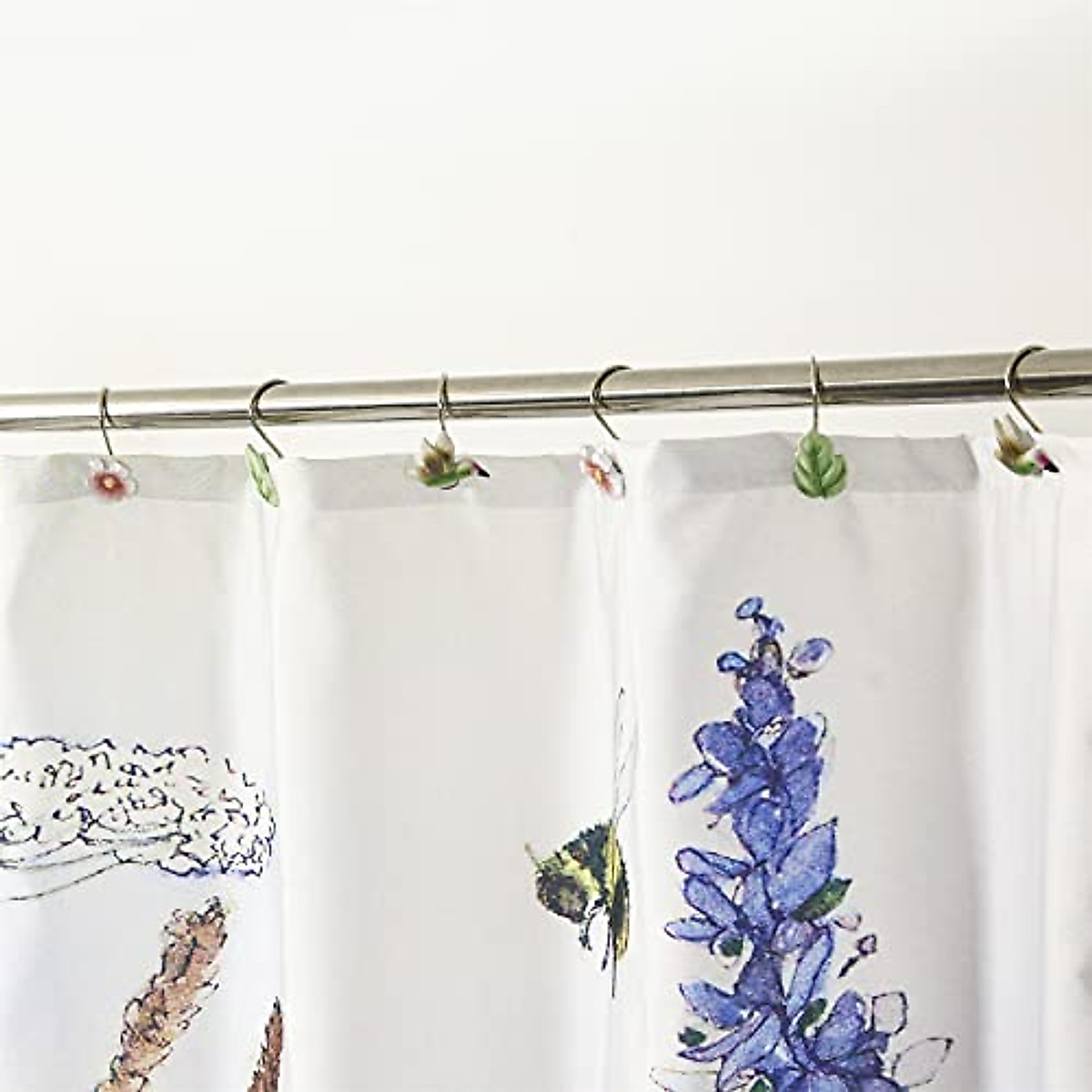 RoomTalks Flowers Leaves Birds Shower Curtain Hooks Rings for Bathroom, Rust Resistant Metal Decorative Shower Hooks Rings for Spring Boho Floral Plant Botanical Wildflowers Shower Curtains
