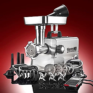 STX International Turboforce 3500-TFHD Heavy Duty Electric Meat Grinder w/Foot Pedal • 4 Grinding Plates • 3 S/S Blades • Sausage Stuffer • Kubbe • 3 Lb. Meat Tray, • 2 Meat Claws & Burger Press