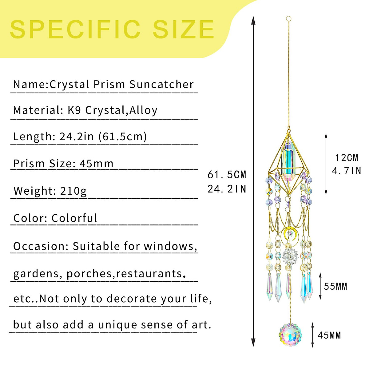 H&D HYALINE & DORA Crystal Prisms Suncatcher Window Hanging Pendant Glass Prisms Decor Wind Chime Rainbow Sun Catcher for Home Garden Porch