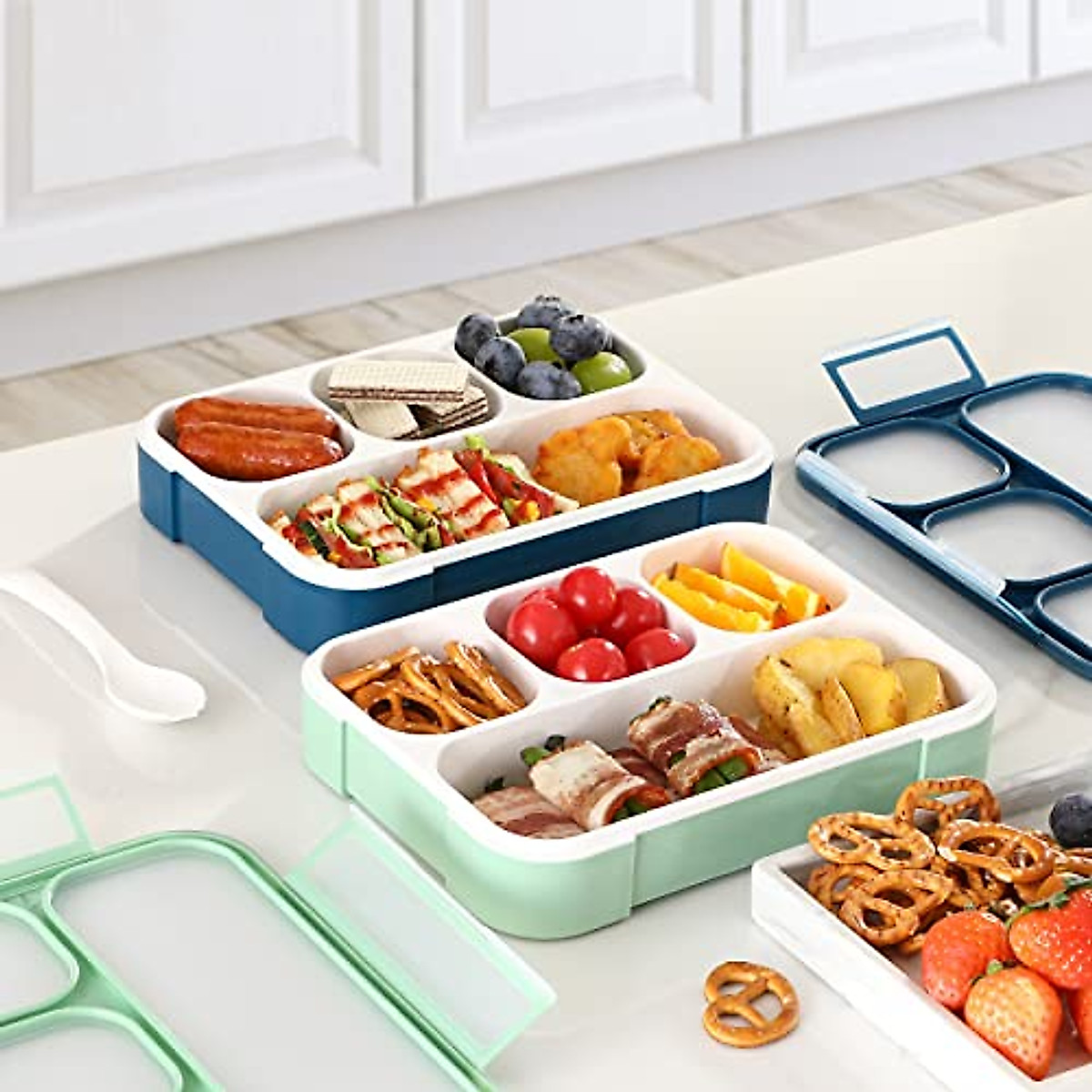 HIWARE Bento Lunch Box for Kids and Adults, Leakproof Lunch Container for Boys, Men with 4 Compartments, BPA-Free, 2 Pack