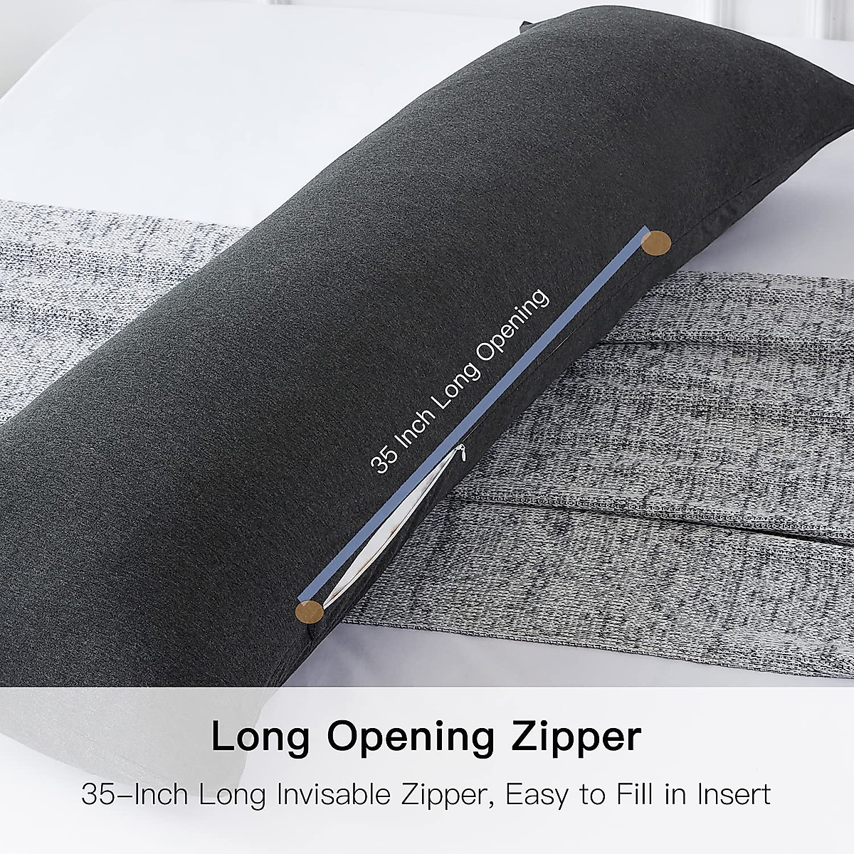 Body Pillow Cover with Zipper, Soft Body Pillow Pillowcase, Long Pillow Case Cover Breathable Jersey Cotton, 20x54 Inch, Dark Grey