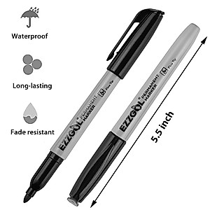 Permanent Markers Bulk, EZZGOL 72 Pack Black Permanent Marker Set, Fine Tip, Waterproof Markers, Premium Smear Proof Pens, Waterproof, Quick Drying, Office Supplies for School, Office, Home
