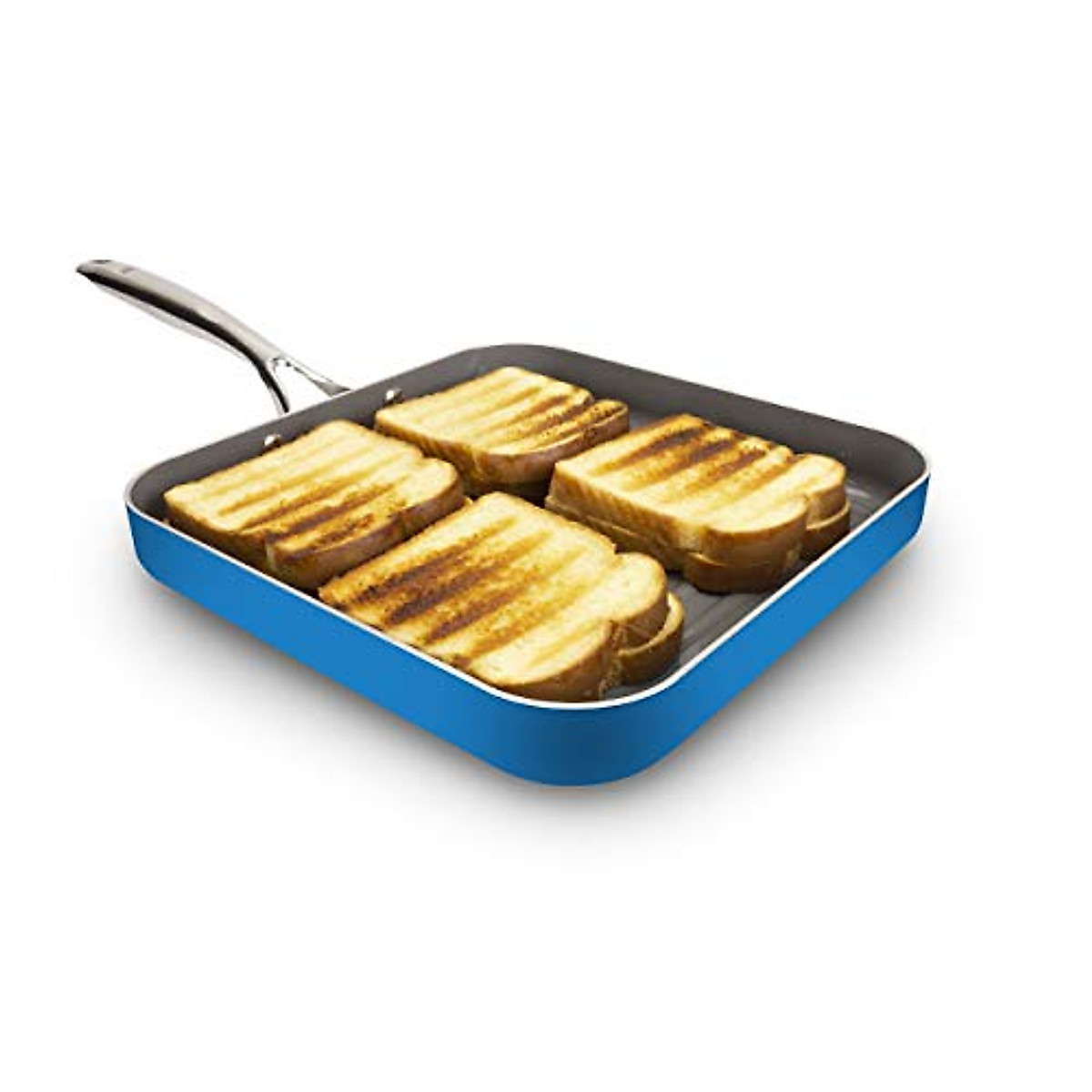 EaZy MealZ Square Non-Stick Grill Pan for Stove, Light weight, Perfect Grill Marks, Oven Safe up to 500 Degrees, Large, 10.5" Blue