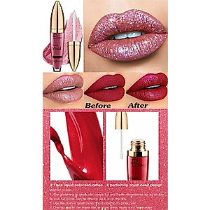 Easilydays Halloween Diamond Shiny Matte Lipstick, Gothic Glitter Liquid Lip Gloss, Sparkling High Pigment Waterproof Long Lasting Lipsticks, Bold Shimmer Lip Glaze Lips for Masquerade, Cosplay, Christmas Makeup (#12)