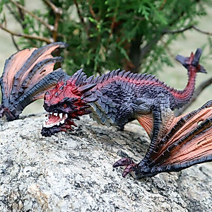 8" Dragon Toy Figure, Realistic Plastic Ancient Mythological Fire Creature Model Decoration Collector Figurine for Kids, Adults