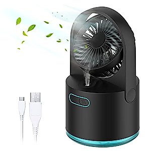 KVUTCIEIN Portable Misting Fan, Rechargeable Personal Cooling Mister Fan with 7 Color Nightlights, Spray Water Mist Fan with 300ML Water Tank for Home/ Travel/ Outdoors/ Hiking/ Camping (Black)