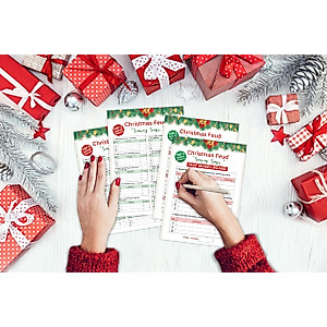 Christmas Feud Games, Feud Trivia Quiz, Party Games for Adults, Family Activities, Baby Shower Game, 30 Feud Cards and 3 Fast Money Round Cards, Winter Party Supplies-LQ5
