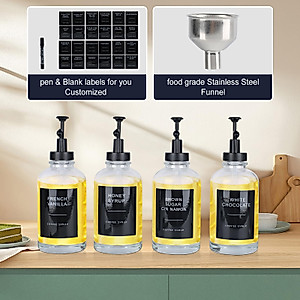 MSTCMZP Coffee Bar Accessories 4 Pack Coffee Syrup Dispenser for Coffee Bar,500ML Glass Coffee Syrup Pump Dispenser,Coffee Syrup Bottles with Labels (4pc black)