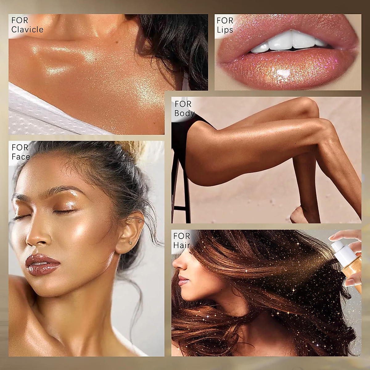 HOSAILY Body Glitter Spray, Moisturizing Bronze Body Shimmer Luminizer Glow Illuminator Quick-Drying and Non-Sticky Glitter Spray Liquid Highlighter Spray for Face Hair Body Glitter, 60ML -Rose Gold