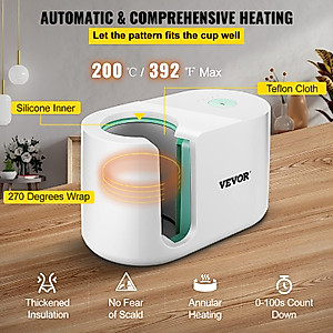 VEVOR Mug Press Machine, Automatic Mug Heat Press for Sublimation 11-15oz, Coffee Cup Transfer Printing, DIY Presents Gifts White