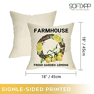 Softxpp Fresh Garden Lemons Wreath Decorative Farmhouse Throw Pillow Cover, Spring Summer Cushion Case Cotton Linen, Seasonal Home Decorations Square Outside Pillowcase Decor Sign for Sofa Couch 18x18