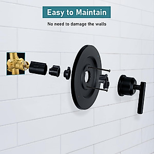 Matte Black Shower Handle Compatible with moen T2901BL Black Shower Trim Kit, Easy to Install, Round Matte Black Shower Handle Trim Kit Only, Requires 2510 valve