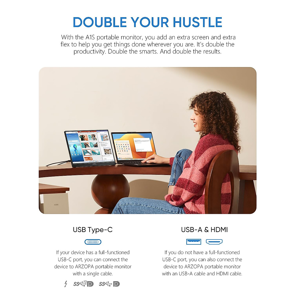 ARZOPA Portable Monitor Kickstand, 14.0" Ultra Slim Portable Laptop Monitor FHD 1080P External Display with Dual Speakers Second Screen for Laptop PC Phone Xbox PS4/5 Switch-A1S