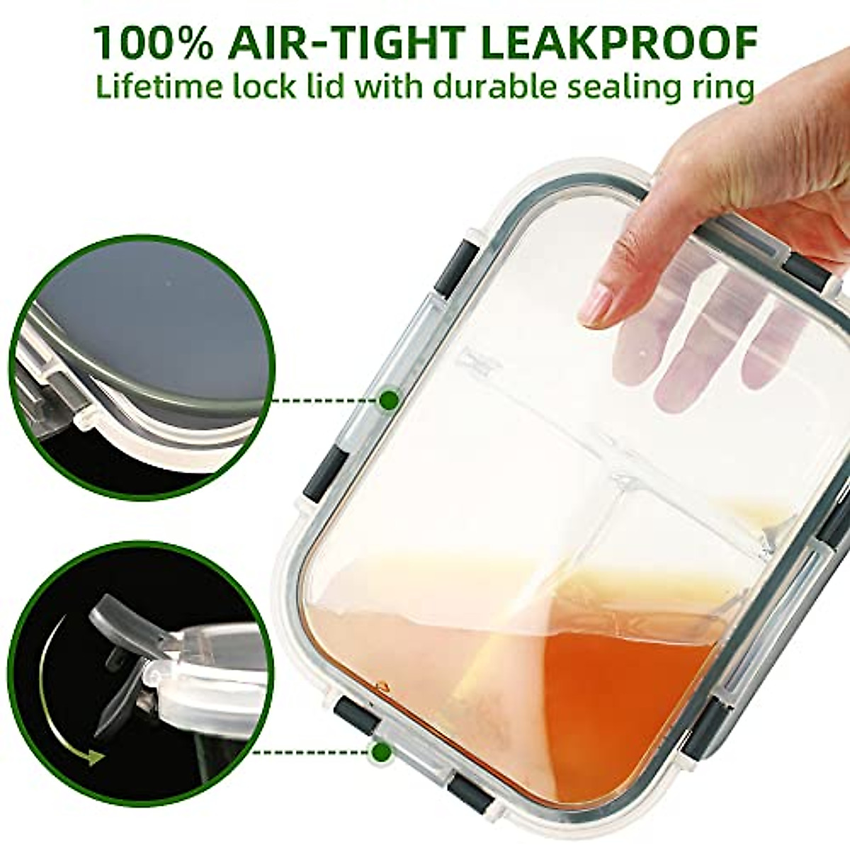 DAS TRUST 3 Pack Bento Box Glass Meal Prep Containers with 3 Compartments and Lids - Glass Food Storage Lunch Box