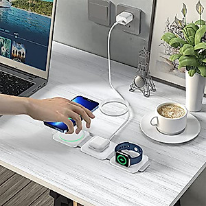 Wireless Charger 3 in 1,Magnetic Wireless Charging Station,Fast Mag-Safe Wireless Charging Pad for iPhone 14/13/12/Pro/Max/Min/Plus,AirPods 2/3/Pro, for Apple Watch(with Adapter)