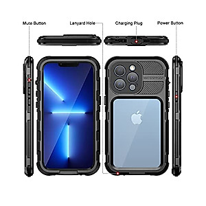 WIFORT iPhone 13 Pro Max Waterproof Metal Case - Built-in [Screen Protector][15FT Military Grade Shockproof][IP68 Water Proof], Full Body Aluminum Protective Dropproof Cover, 6.7" Black