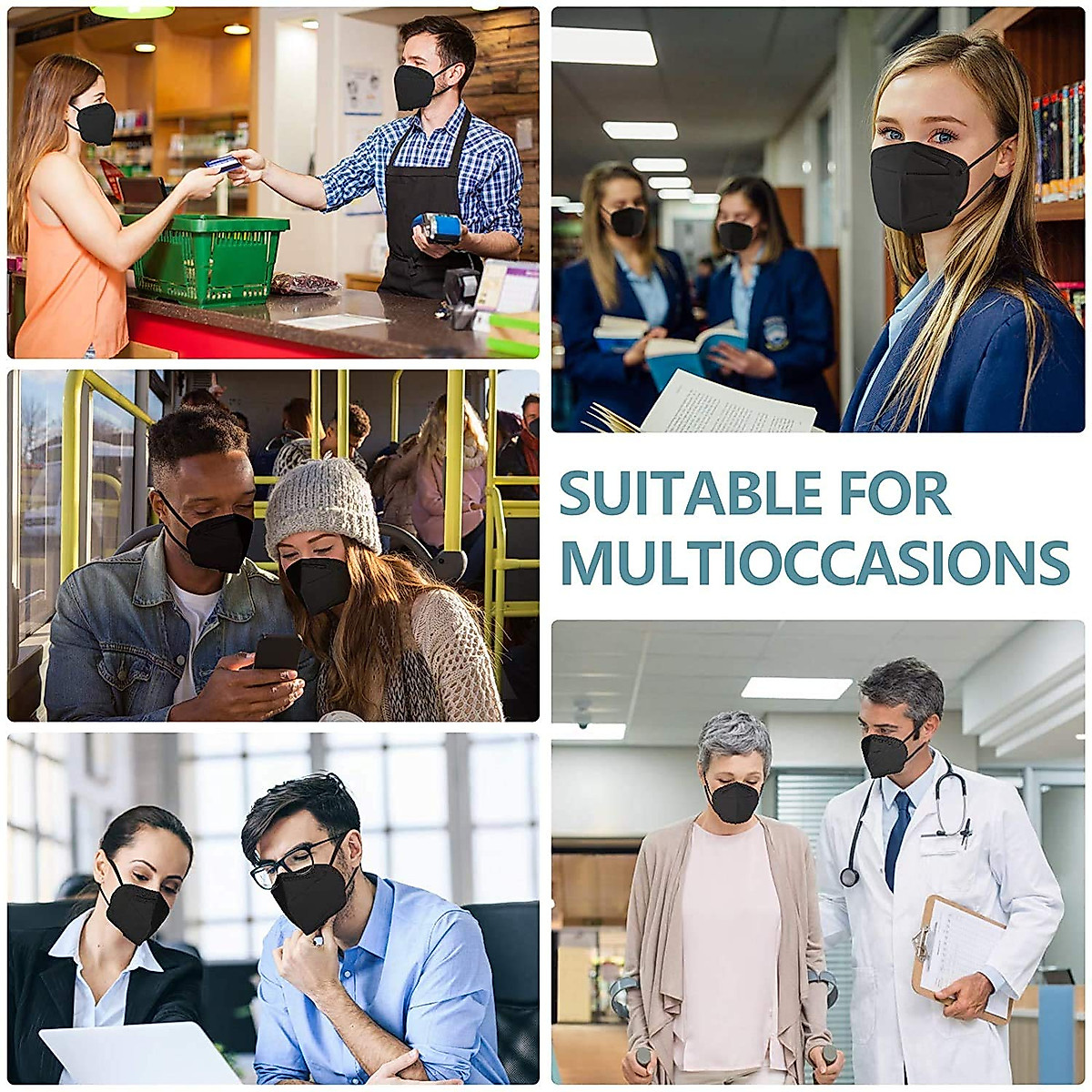 HUHETA KN95 Face Masks, Packs of 30 Black Mask, 5-Layers Mask Protection, Protective Cup Dust Masks for Outdoor Indoor Use