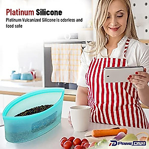 Reusable Silicone Food Storage Bags (Large 32oz = 1 Quart). These Zip Top Reusable Silicone Containers Make Great Freezer, and Oven Bags and Can Handle Extreme Temperatures. Airtight Zip Seal.