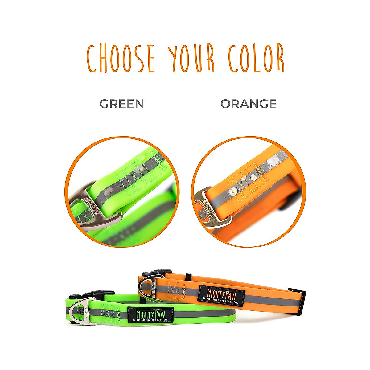 Mighty Paw Waterproof Dog Collar - Smell-Proof Active Gear - Reflective Stripe Coated Nylon Webbing - Dog Swim Collar - Smell Resistant Dog Collar - Dog Collar for All Dog Breeds - (Orange, Medium)