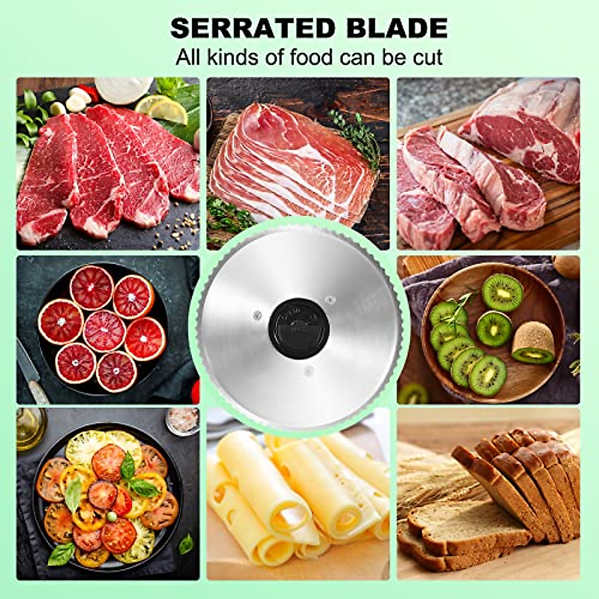 OSTBA Meat Slicer, Electric Deli Food Slicer with Removable Stainless Steel Blades, Adjustable Thickness Meat Slicer for Home Use, Easy to Clean, Ideal for Cold Cuts, Cheese, Bread, Fruit,150W