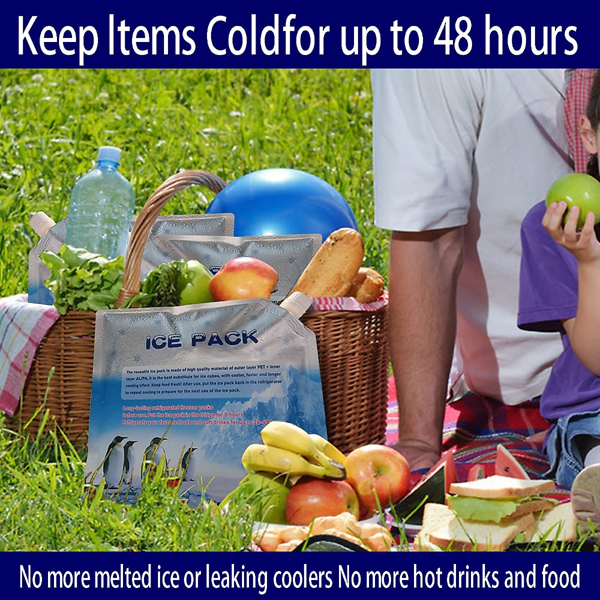 Reusable ice Packs for Coolers, Long Lasting Cooler ice Pack, 24 to 48 Hours of Cold Gel Ice Pack.Lunch Bag CoolerIt can Hold 1400-1600ml of (blue 6 piece set)