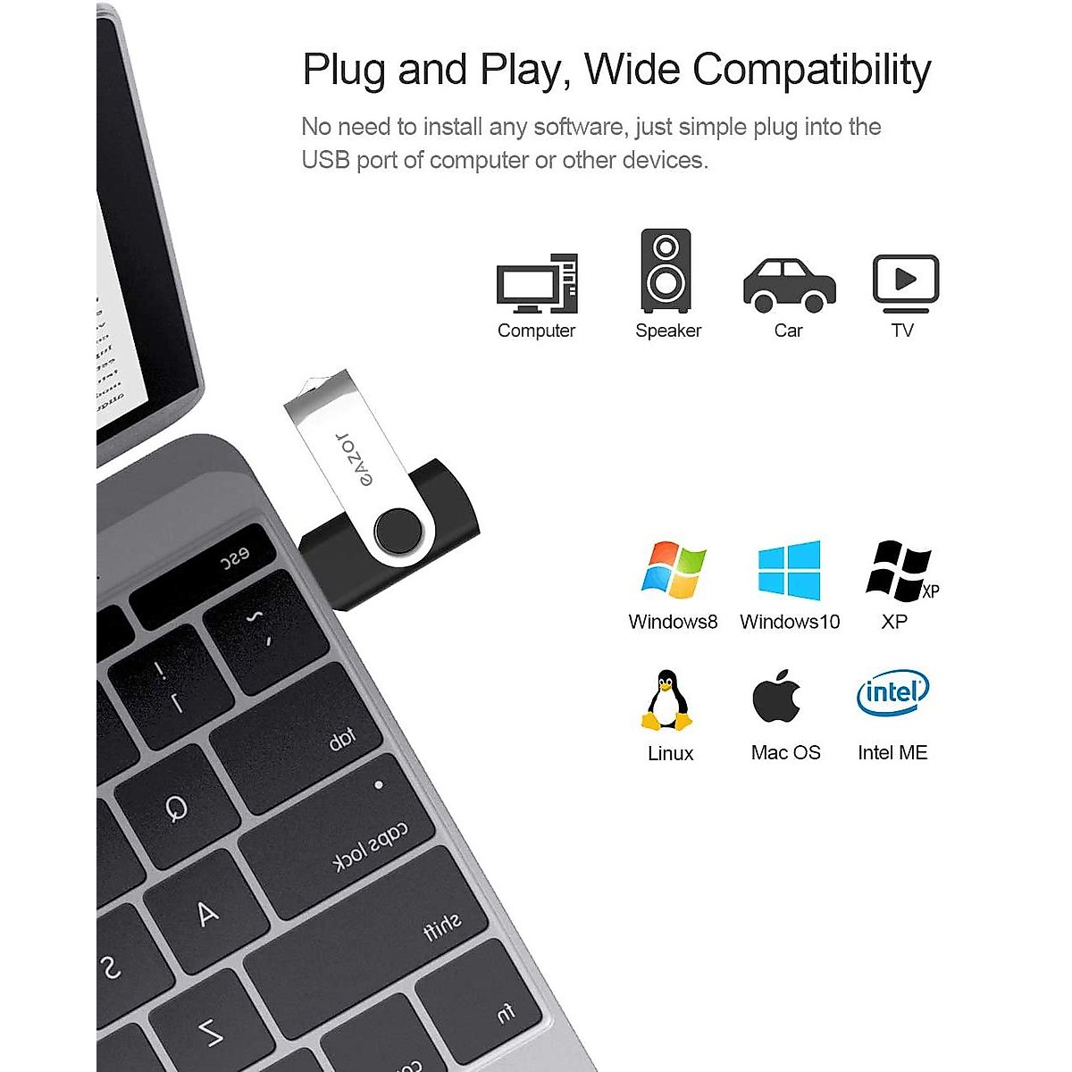 EAZOR USB Flash Drive 64GB - USB 2.0 Interface Digital, Thumb Drive with Swivel Design, Compatible with Computer/Laptop/External Memory Storage, Stick Jump Drive for Photo/Video Backup (64GB-3.0)