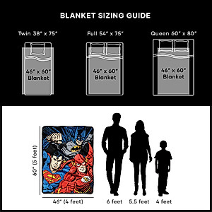 DC Comics Justice, League Trio Micro Raschel Throw Blanket, 46" x 60", Multi Color, 1 Count