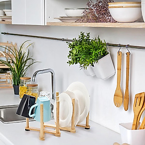 Lawei 2 Pack Bamboo Bottle Drying Rack, Retractable Bottle Cup Dish Drying Rack, Plastic Bag Dryer Rack and Portable Drainer Stand Holder for Water Bottles, Plate, Cup, Pot Lid, Cutting Board