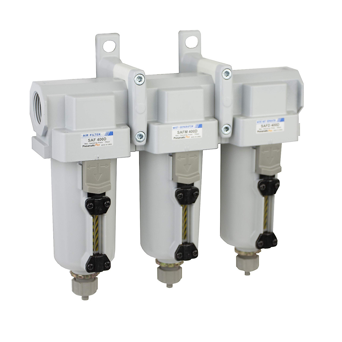 PneumaticPlus SAFU460-N04-MEP Air Particulate (10 µm), Oil Removing (0.1 µm), Coalescing (0.01 µm) Filter Combo, 1/2" NPT, Metal Bowl w/Manual Drain