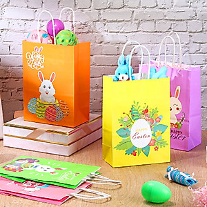 48 Pcs Easter Bunny Gift Bags with Handle, Easter Egg Candy Bags Easter Bags for Treats Easter Egg Hunt Bags Easter Paper Bag for Party Supplies, Goodie Treat Bag