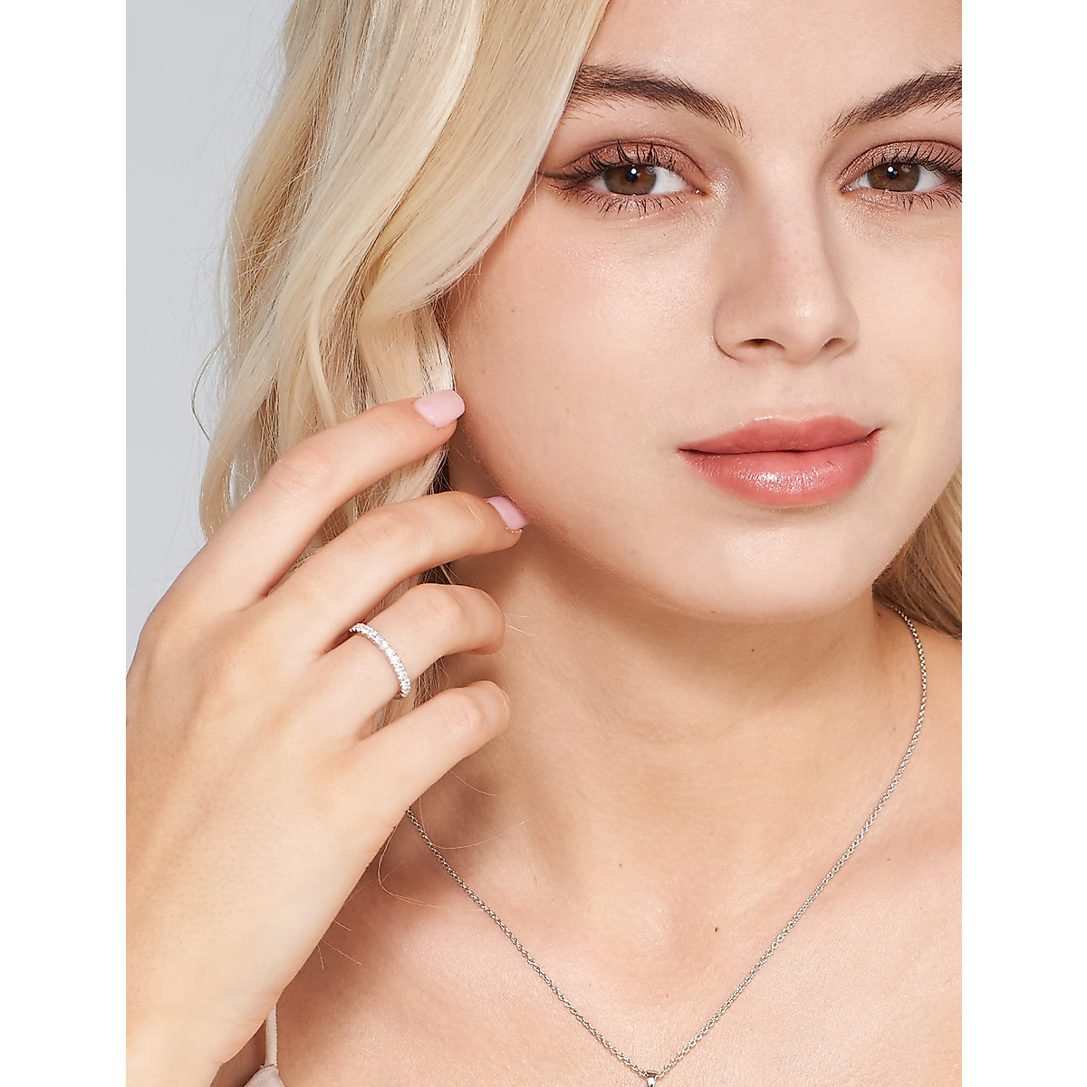 IMOLOVE Moissanite Wedding Band, Wedding Rings for Women, 0.42 ct D Color VVS1 Lab Created Diamond Sterling Silver Rings Half Eternity Stackable Engagement Ring Anniversary Band Size 3-13-7-0.42ct