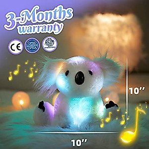 Glow Guards Musical Light up White Koala Stuffed Animal LED Singing Wildlife Soft Plush Toy with Night Lights Lullabies Birthday Idea Gift for Toddlers Kids, 10''