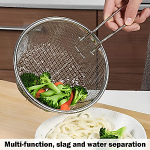 ANRONCH Stainless Steel Deep Fry Basket, Multifunctional Foldable Drain Basket Round Wire Mesh French Chip Frying Serving Food Presentation Tableware with Folding Handles