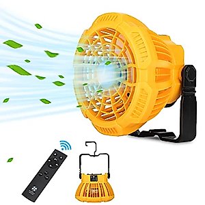 Hiesuan Compatible with Dewalt Fan 20v Portable Camping Tent Fan with Lantern, Remote, 4H Timer, Hook Cordless Ceiling Fan Personal Fan for Dewalt 14.4-20V Li-Ion Battery