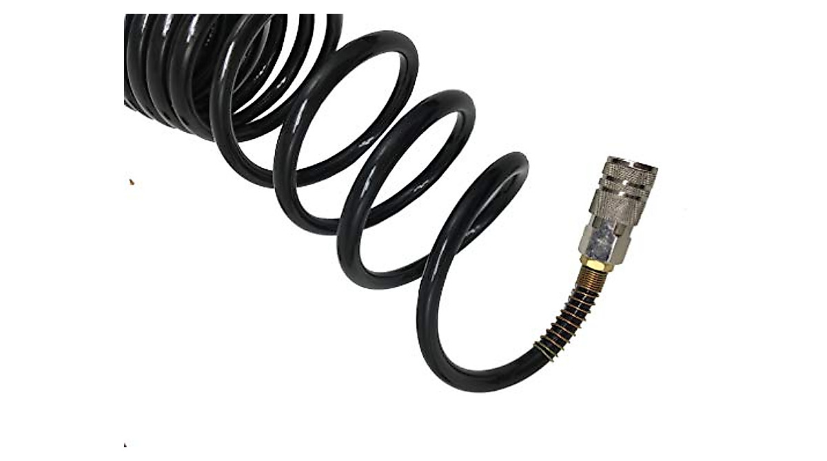 Heavy Duty Coiled Air Hose - 25 Ft Polyurethane Air Compressor Hose