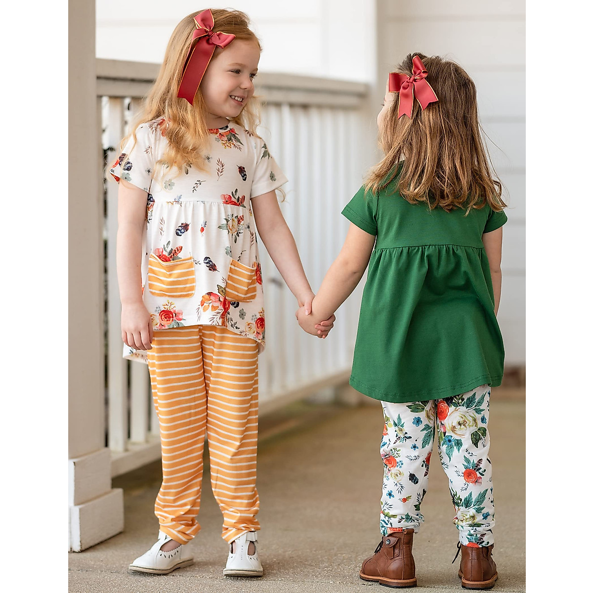 Arshiner Little Girls Outfits Floral Hi-Lo Tops+Pants Sets Short SLeeve 2pcs Pants Sets with Pockets