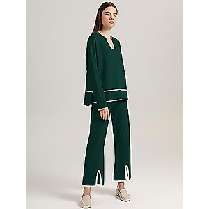 SuperPrity 2 Piece Sweater Sets for Women Winter Wide Leg Pants Knit Outfits Set Comfy Long Sleeve Lounge Wear Sweatsuit Set-L,Dark Green