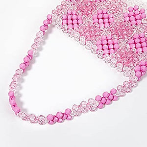 YUSHINY Women Pink Acrylic Beaded Diamond Shoulderbag Evening Message Bag for Evening Party