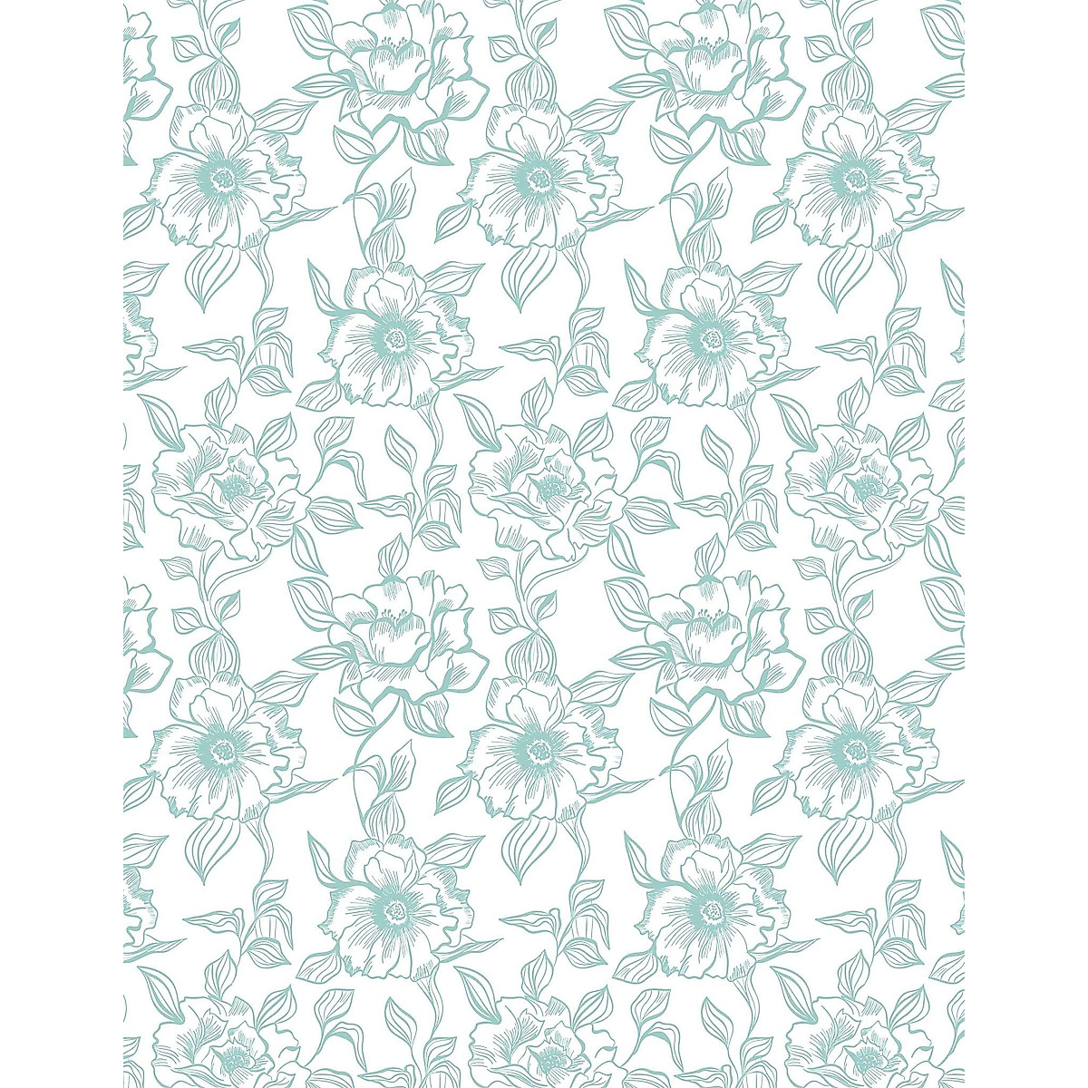MC Eggshell Blue-Green Floral Rose Motif Self-Adhesive Vinyl Contact Paper for Shelf Liner, Drawer Liner and Arts and Crafts Projects 18 in x 9 ft