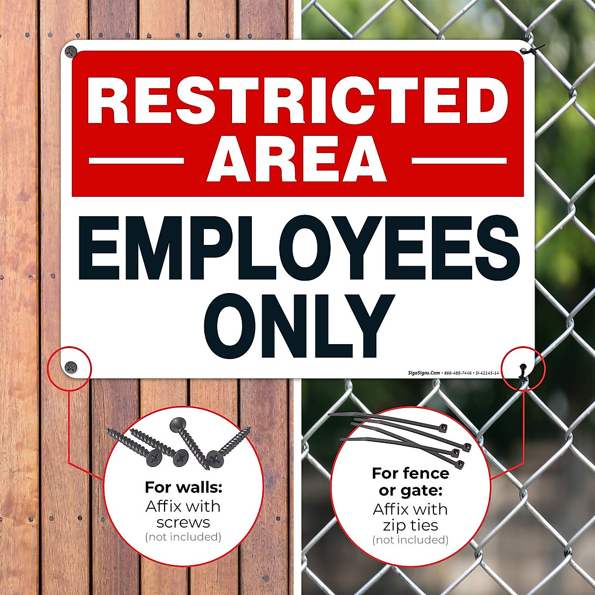 Restricted Area Employees Only Sign, Do Not Enter Sign, 10x14 Inches, Rust Free .040 Aluminum, Fade Resistant, Made in USA by Sigo Signs