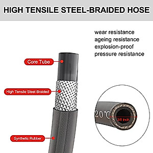 Heliwoo Pressure Washer Whip Hose 5FT, 3/8'' Hose Reel Connector Hose for Power Washer, 248°F Hot Water Jumper Hose with 3/8'' Quick Connect Adapter Set, Steel-Braided-4800 PSI