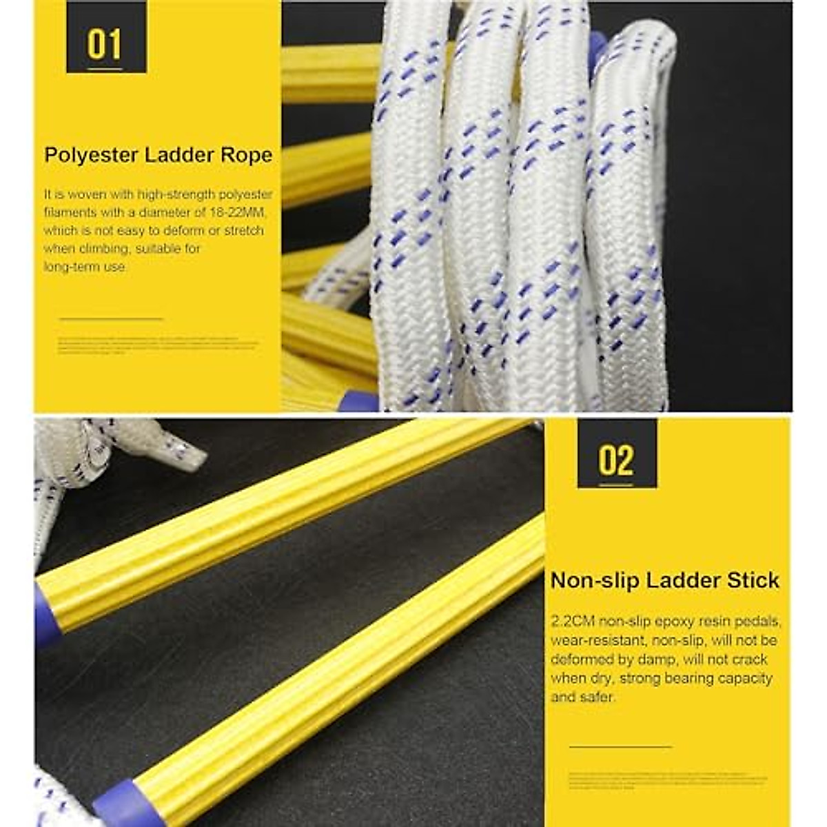 Fire Escape Rope Ladder - Safety Emergency Ladders, Soft Ladder with Hooks, for Home Climbing Fire Escape Reusable (Size : 5M)