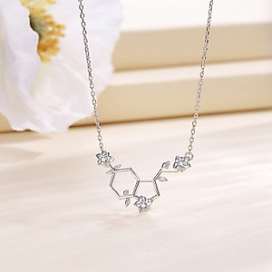SCZKLAQ Happiness Serotonin Molecule Necklace for Women 925 Sterling Silver Serotonin Necklaces Happiness Molecule Necklace Chemical Molecule Jewelry for Women