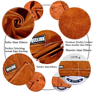 QeeLink Leather Welding Work Jacket with Leather Apron Flame-Resistant Heavy Duty Split Cowhide Leather Welder Jackets with Welding Apron for Men & Women, XX-Large