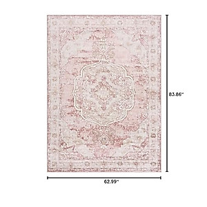 BoutiqueRugs Blush & Light Pink Collection Kandos Bohemian Oriental Medallion Area Rug - Traditional Floral Carpet for Living Room, Bedroom - Blush, Dusty Pink, Cream - 5'3" x 7' (5x7 Area Rug)