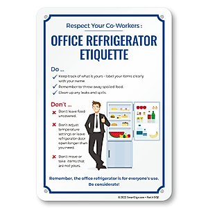 SmartSign 10 x 7 inch “Respect Your Co-Workers - Office Refrigerator Etiquette” Sign, Digitally Printed, 55 mil HDPE Plastic, Multicolor, Made in USA