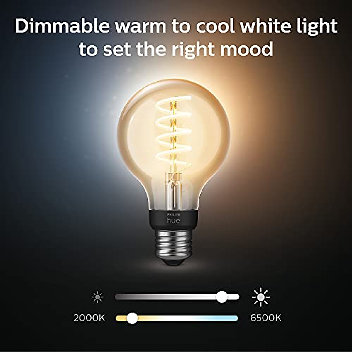 Philips Hue White Ambiance Dimmable Smart Filament G25, Warm-White to Cool-White LED Vintage Edison Globe Bulb, Bluetooth & Hub Compatible (Hue Hub Optional), Voice Activated with Alexa