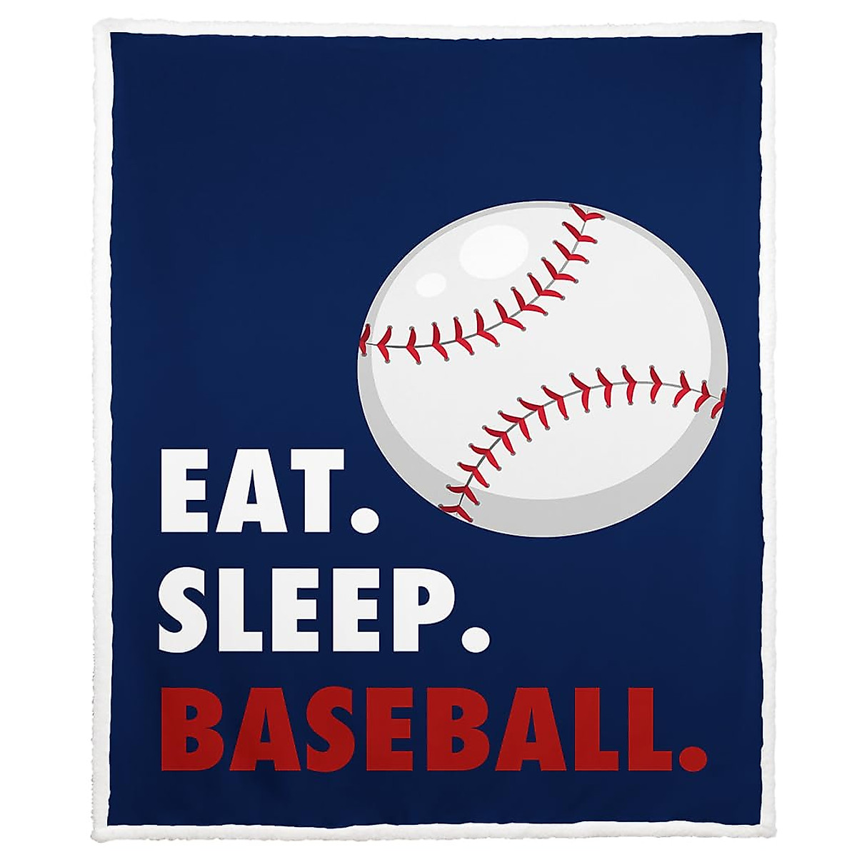 HommomH Sports Sherpa Blanket 60"x 80" Eat Sleep Baseball Navy Blue Blankets Super Soft Fuzzy Thick Warm Fleece Throw for Man Bed Couch